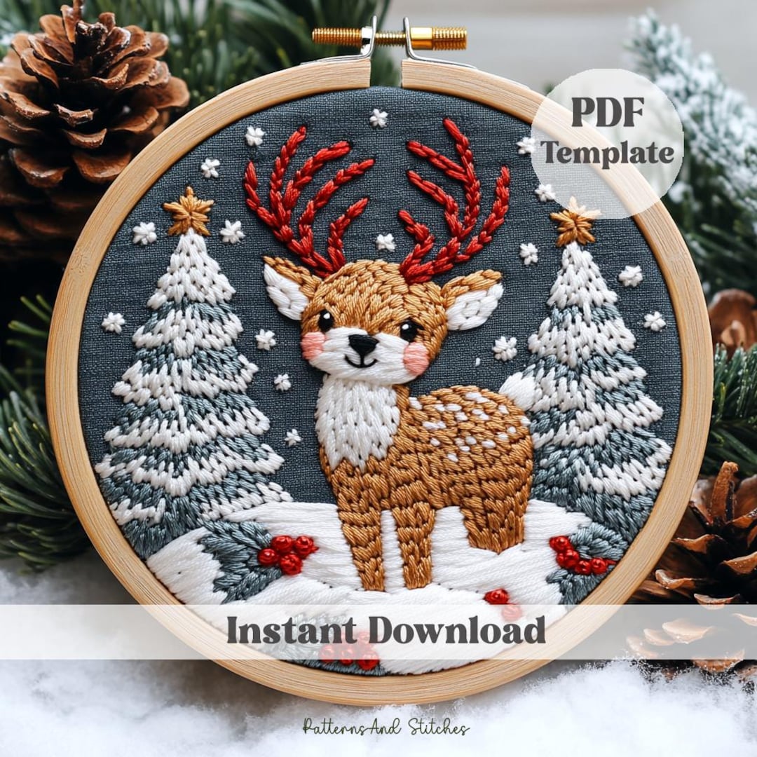 Winter Reindeer Embroidery Pattern: Christmas Hoop Art (PDF Pattern) - Etsy