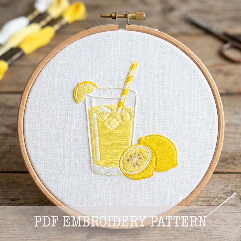 Lemonade Embroidery Pattern PDF Digital Download Citrus Hoop Art ...
