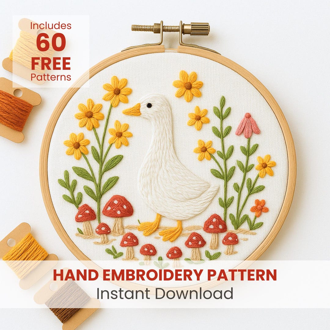 Goose Embroidery Pattern, Floral Mushroom Design, Craft Lovers (PDF ...