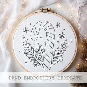 Candy Cane Embroidery Template, Instant Download, Christmas Embroidery ...