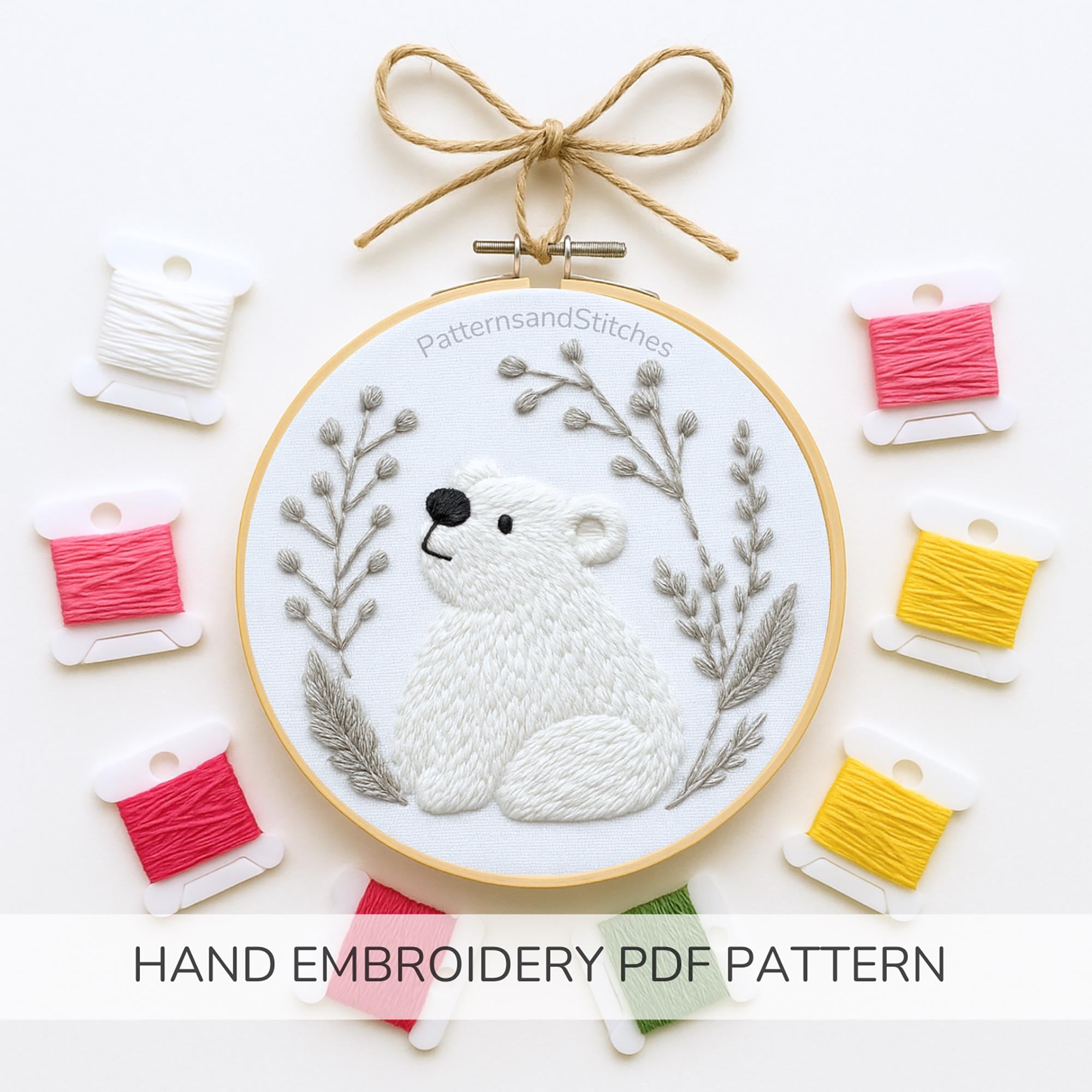 Baby Bear Hand Embroidery Pattern: DIY Spring Hoop Art, Needlework (PDF ...