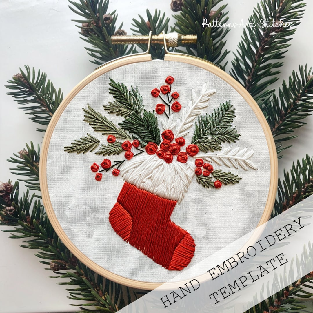 Detailed Christmas Stocking Embroidery Pattern, DIY Ornamental Art ...