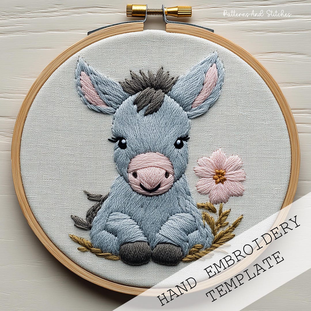 Cute Donkey Hand Embroidery, PDF Pattern Template, Digital Stitching ...