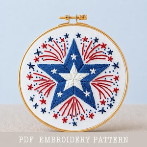 USA Star Hand Embroidery Pattern: Patriotic 4th of July, Independence ...