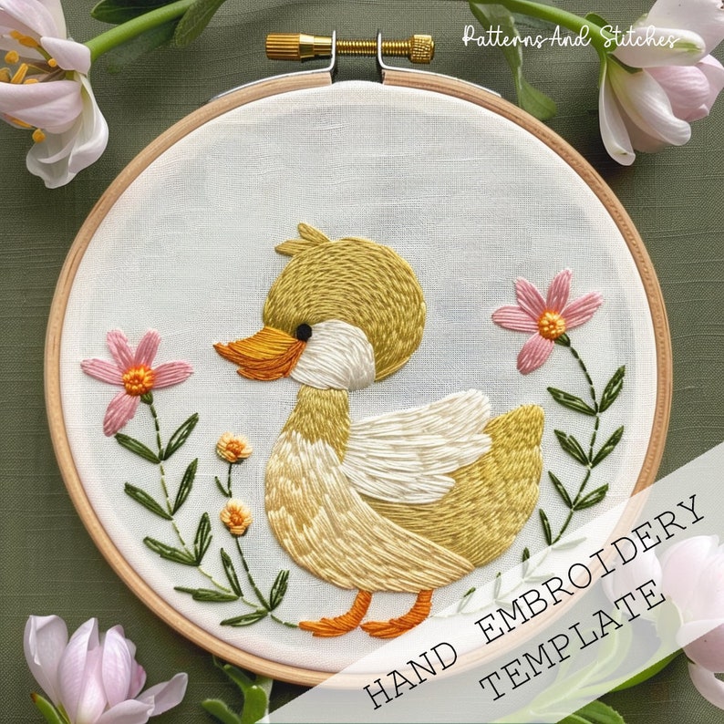 Farm Duck Hand Embroidery Pattern: DIY Wildlife Design, Nursery Decor ...