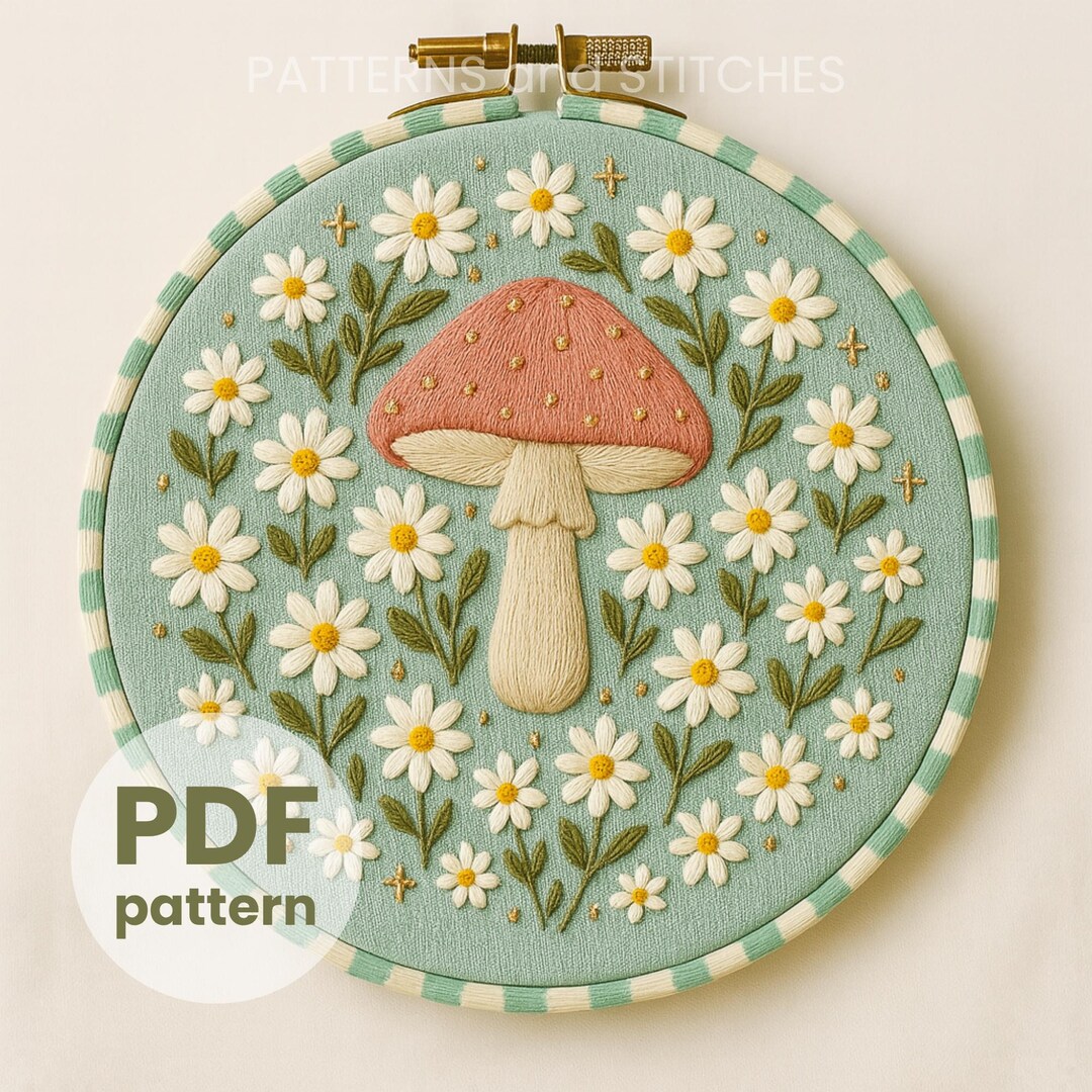 Toadstool Daisy Hand Embroidery PDF Pattern, Wildflowers and Stars ...