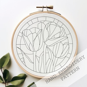 Floral Stained Glass Hand Embroidery Pattern, Hoop Art (downloadable ...
