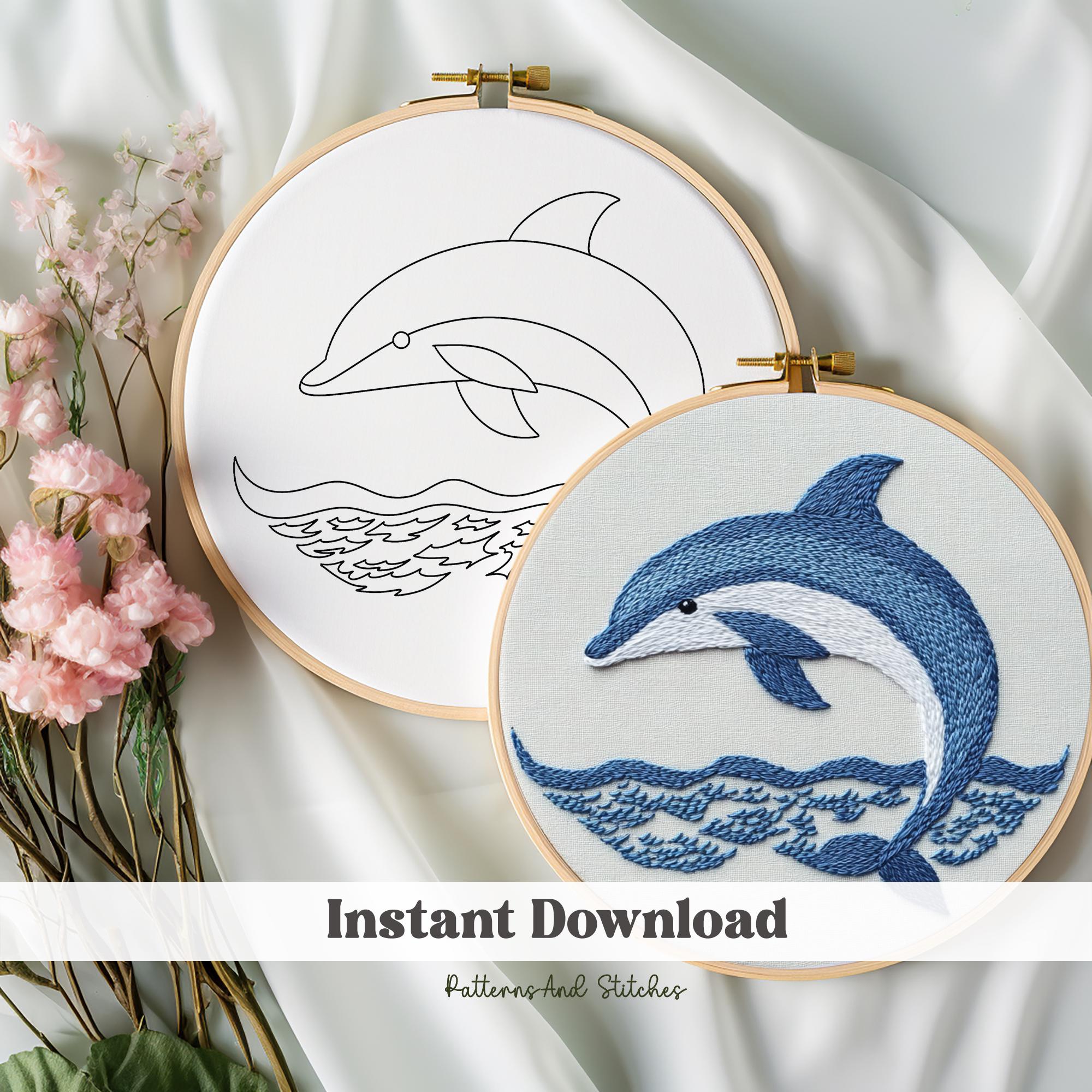 Dolphin Hand Embroidery Pattern: Summer Hoop Art, Ocean Animal (PDF Template) - Etsy