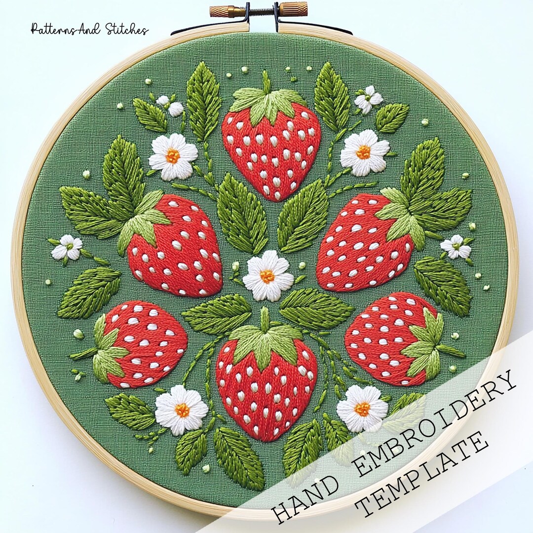 Floral Strawberries Embroidery Pattern, Stitching File, Strawberry ...