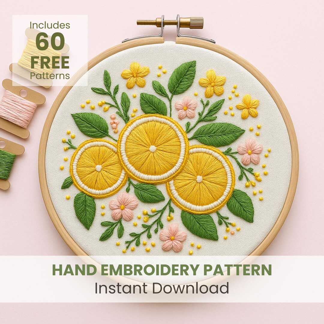 Lemons Embroidery Pattern, PDF Download, Cute Lemon Decor DIY, Fruit ...