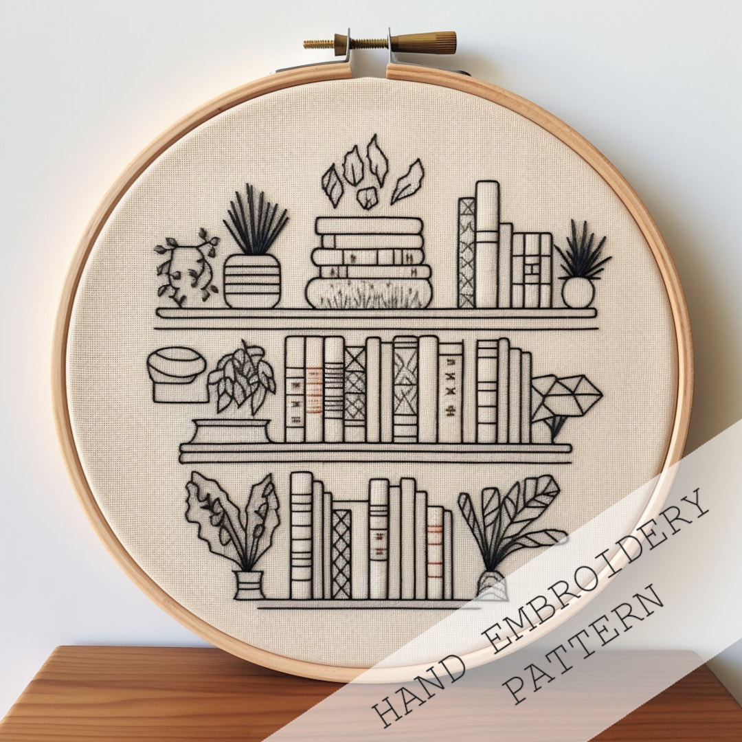 Books Collection Embroidery Pattern, Modern Embroidery, Unique ...