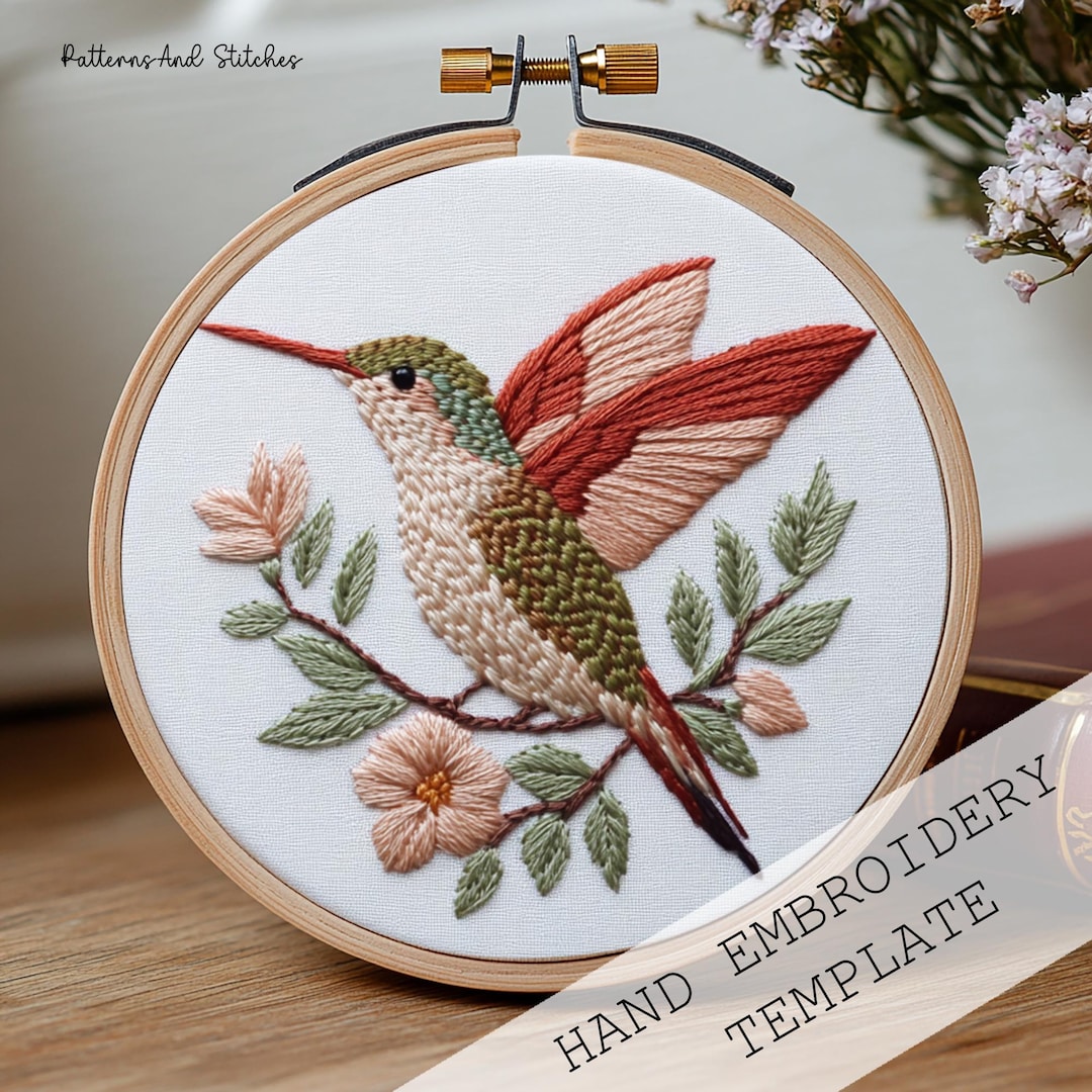 Hummingbird Hand Embroidery Pattern, Instant Download Hand Embroidery ...