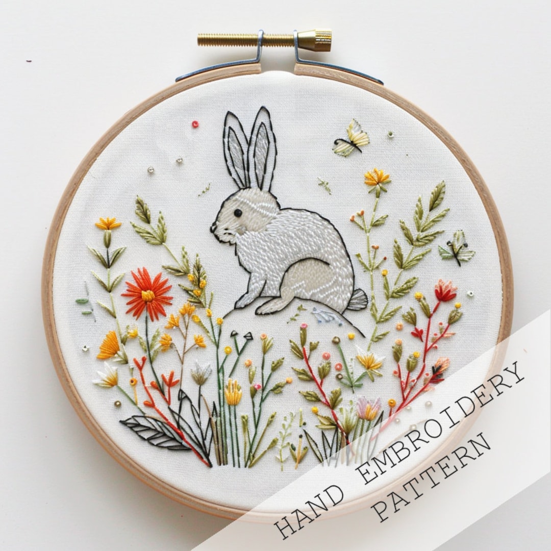 Cute Bunny Embroidery Pattern, Easter Bunny Hand Embroidery PDF, Modern ...