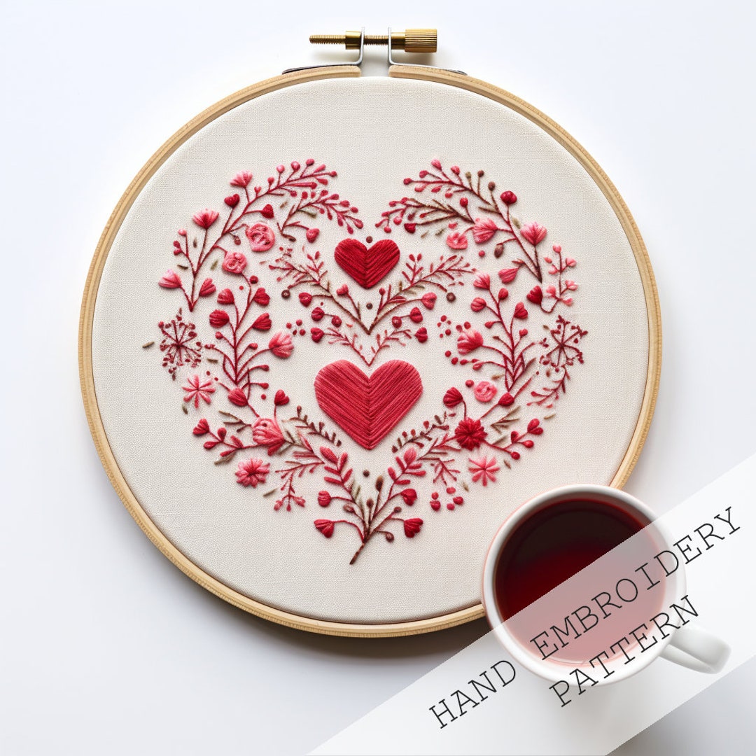 Heart of Flowers Embroidery Pattern, Valentines Day Embroidery, Love ...