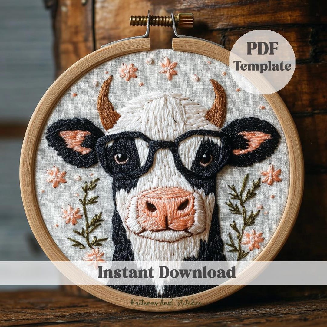 Cute Cow Embroidery Pattern, Whimsical Cow, Hand Embroidery, Embroidery ...