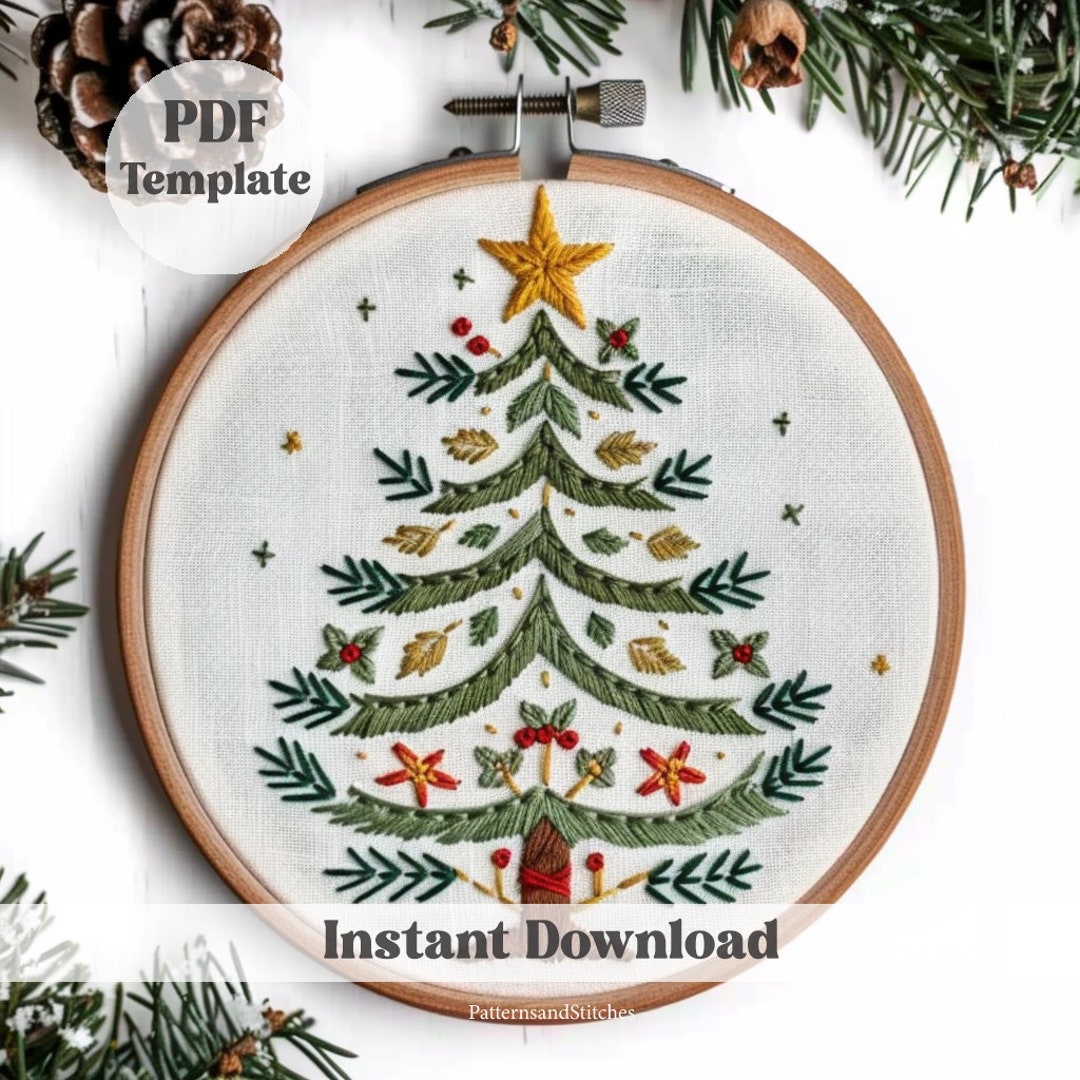 Folk Christmas Tree Hand Embroidery Pattern, Home Decor (PDF Pattern ...
