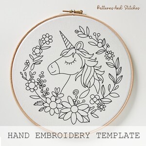 Unicorn Floral Embroidery Pattern: Fantasy Horse Design, Nursery Decor ...