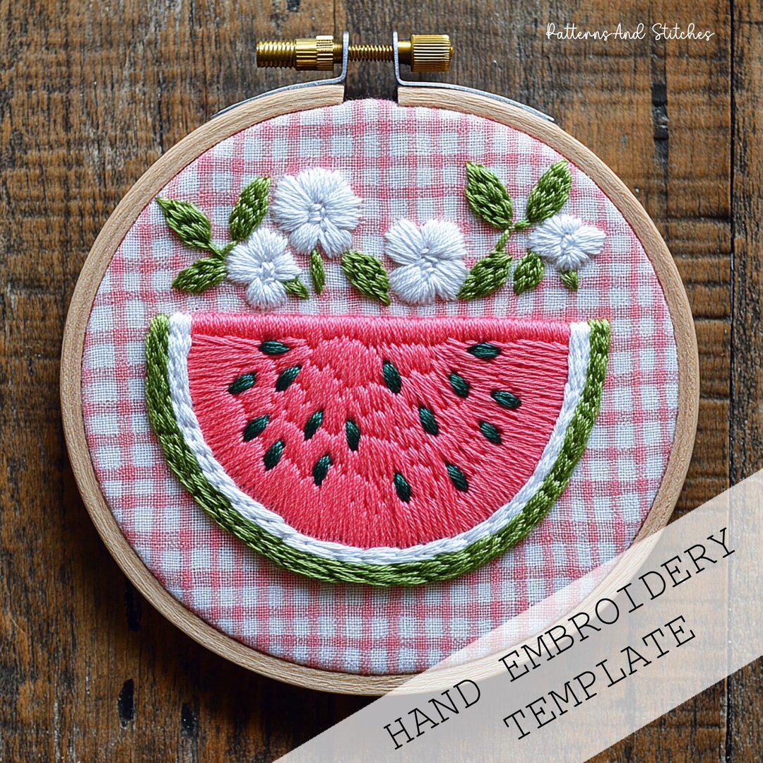 Watermelon Slice Embroidery, PDF Pattern Template, Digital Stitching ...
