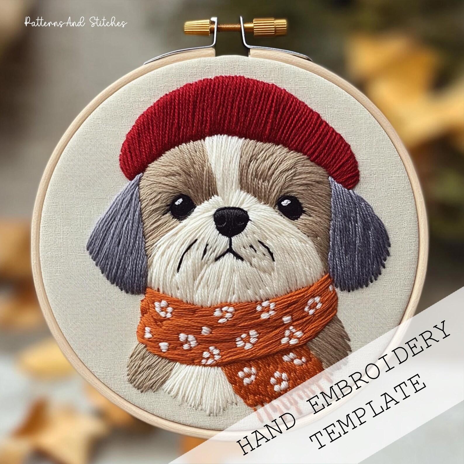 Dog Embroidery Pattern, French Pet Hoop Art, Printable Template (PDF ...