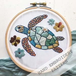 Turtle Embroidery Pattern, Aesthetic Turtle Needlepoint Pattern, Ocean Embroidery Art, DIY ...