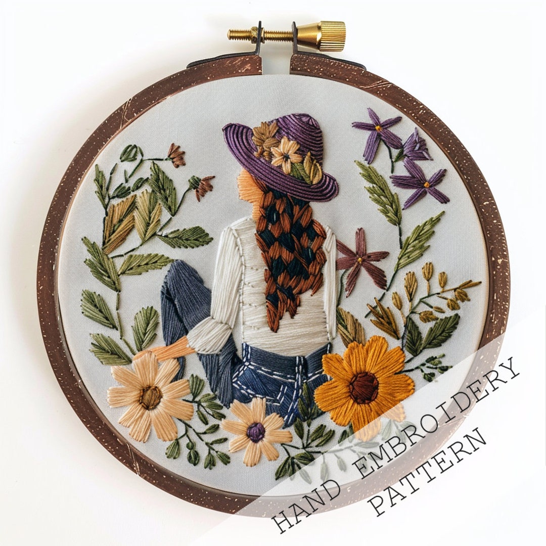 Floral Lady Embroidery Pattern, Boho Flower Head Woman, Hand Embroidery ...