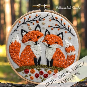 Fox Hand Embroidery Pattern, Cute Fox Embroidery Art, Fall Decor ...