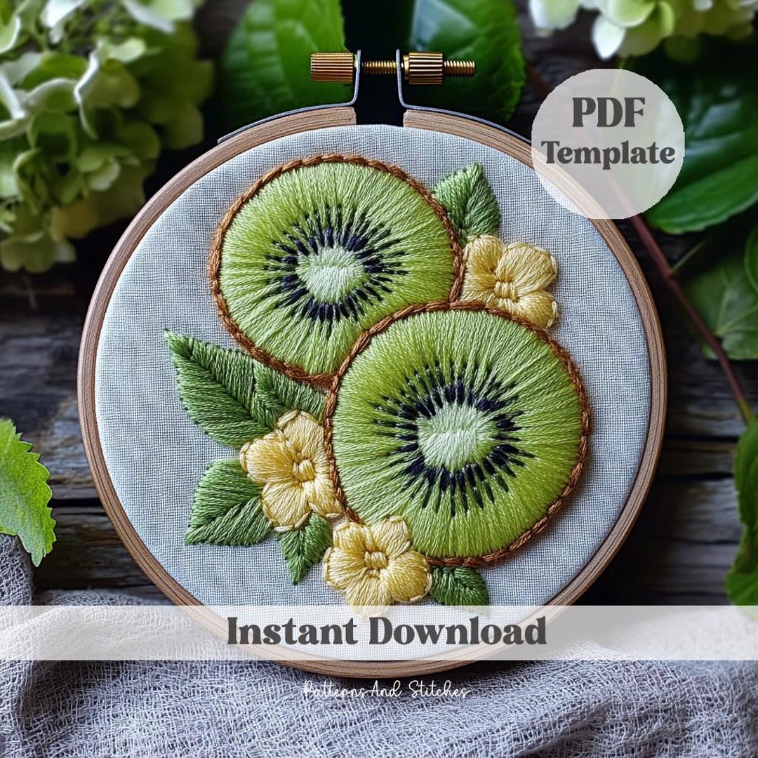 Kiwi Fruits Hand Embroidery, PDF Pattern Template, Digital Stitching ...