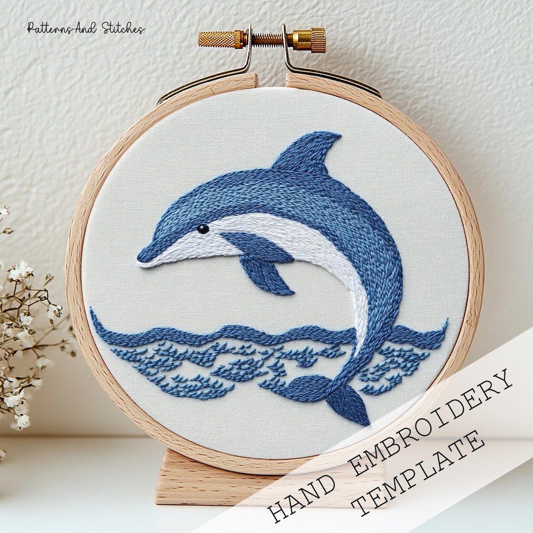 Dolphin Hand Embroidery Pattern: Summer Hoop Art, Ocean Animal (PDF Template) - Etsy