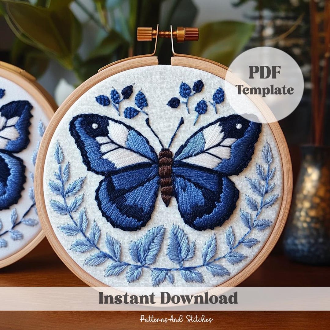 Butterfly Hand Embroidery Pattern: Floral Insect Design, Hoop Art (PDF ...