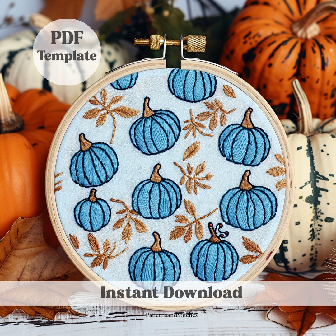 Pumpkin Patch Hand Embroidery Pattern: Autumn Foliage Design (PDF ...
