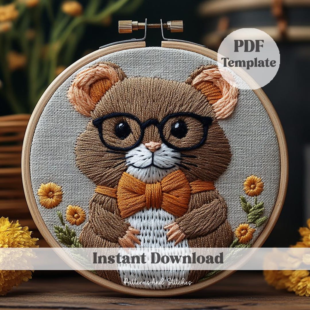 Cute Mouse Embroidery Pattern, Elegant Mouse Embroidery, Animal ...