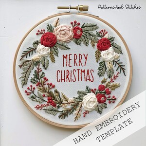 Merry Christmas Hand Embroidery Pattern, Christmas Embroidery Design ...