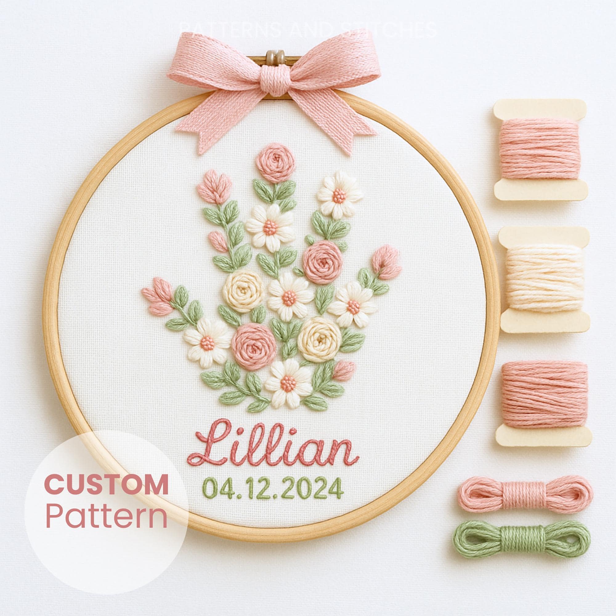 Custom Floral Baby Handprint Embroidery Pattern: Nursery Keepsake (PDF ...