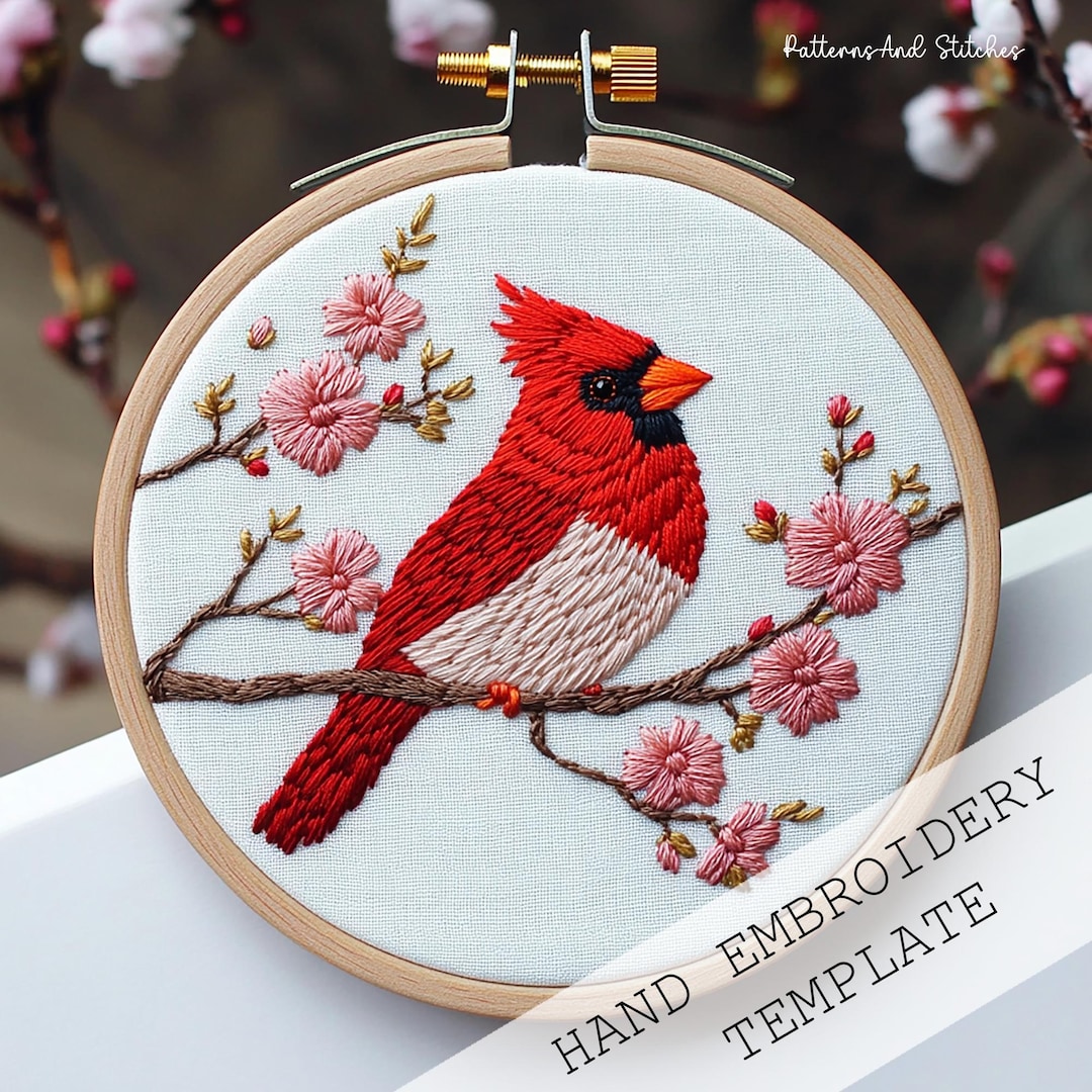 Spring Cardinal Hand Embroidery Pattern, Red Cardinal Pattern ...