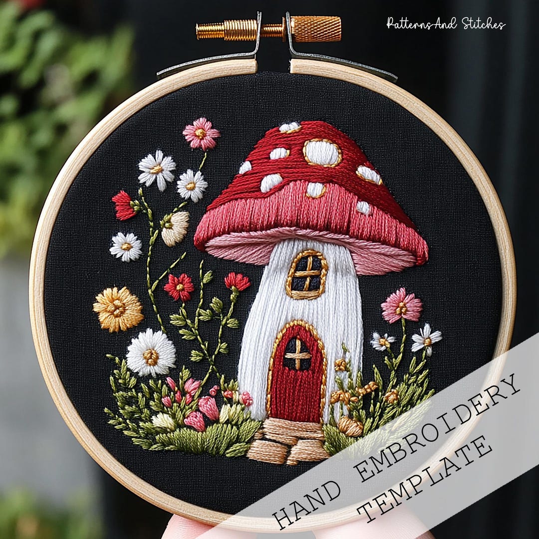 Mushroom Hand Embroidery, PDF Pattern Template, Digital Stitching File ...