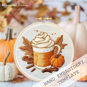 Pumpkin Latte Hand Embroidery Pattern: Autumn Thanksgiving Design, Home ...