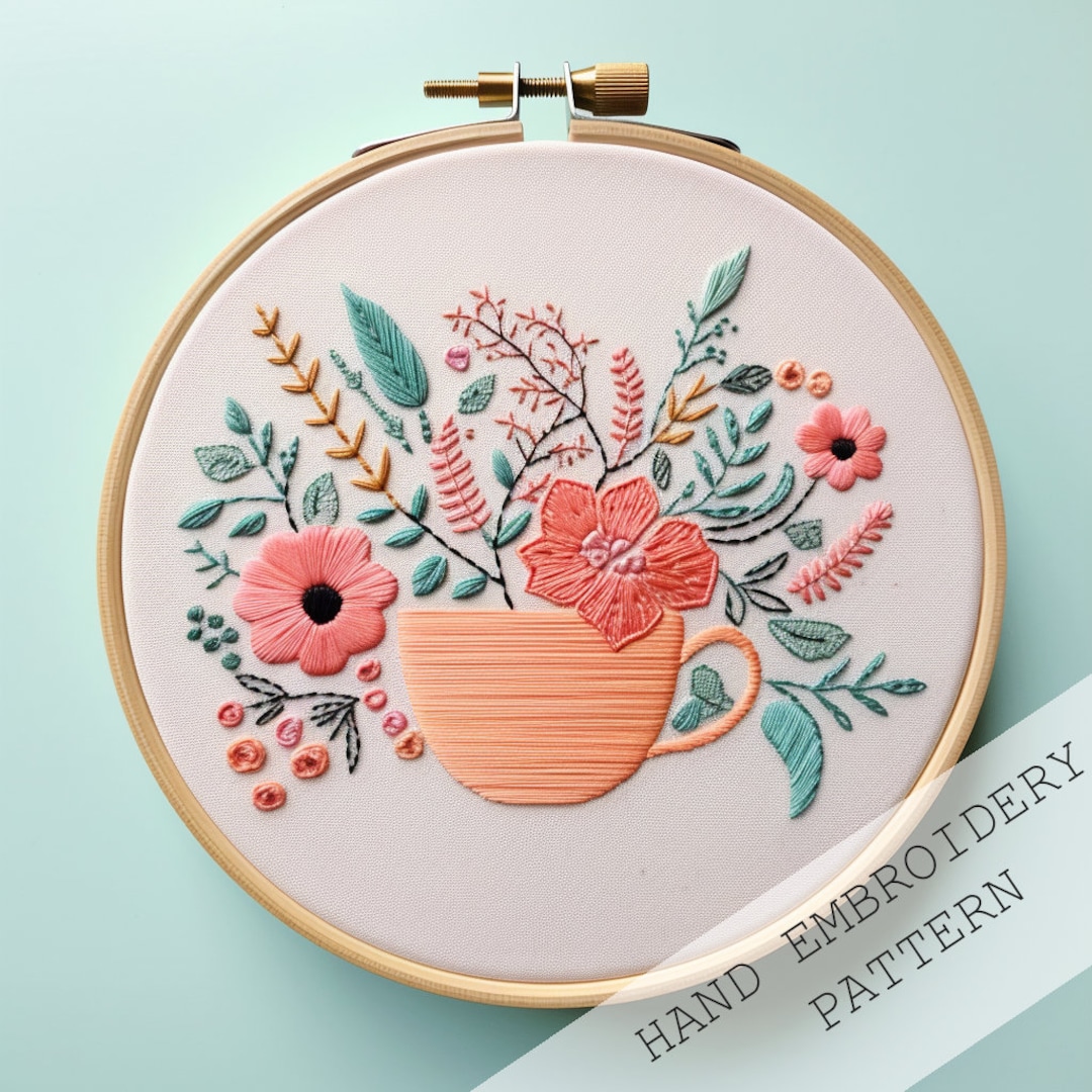 Tea Embroidery Pattern, Instant Download, Teacup Embroidery, DIY ...