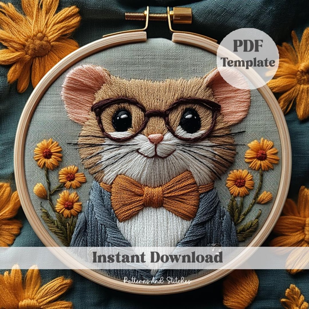 Adorable Rat Embroidery, Beginner Friendly, Mouse Embroidery, Rat ...