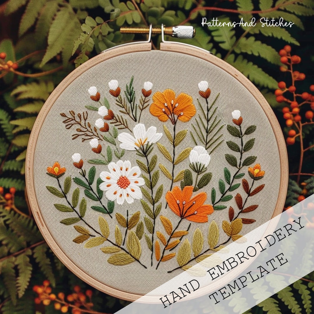 Boho Embroidery, Autumn Bouquet Pattern, Hand Embroidery Pattern, DIY ...