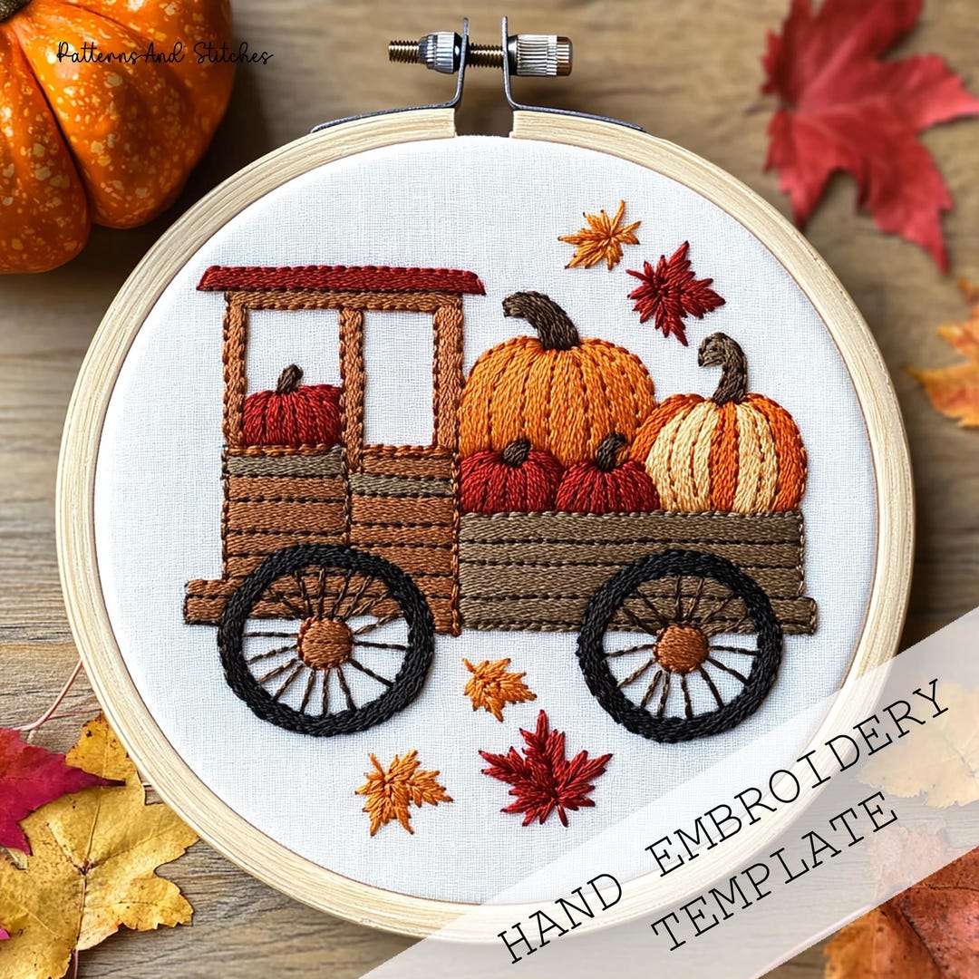 Autumn Pumpkin Train Embroidery Pattern: Beginner DIY Craft (digital ...