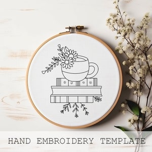 Books and Flowers Embroidery Template, Book Lover Gift, Books With ...