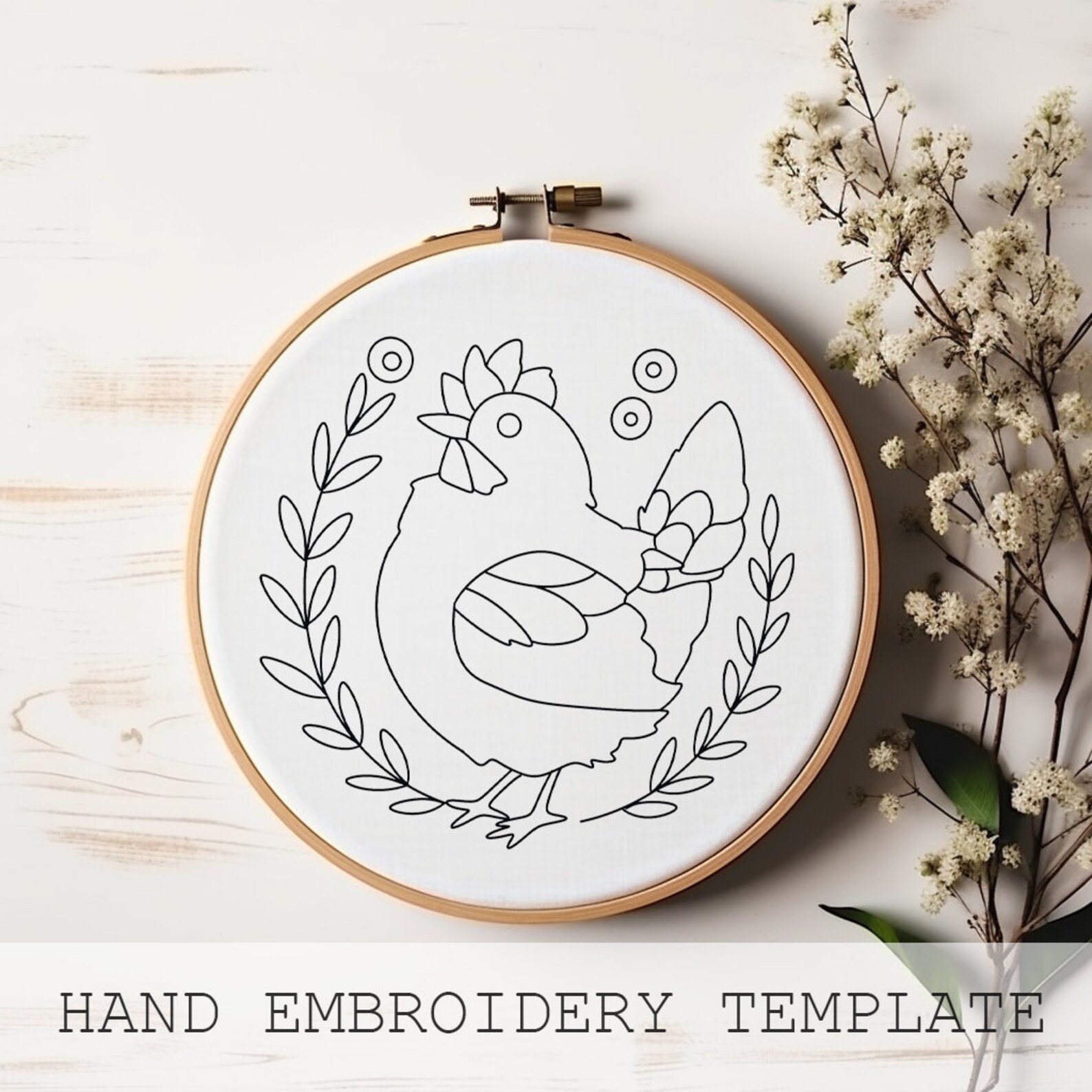 Floral Chicken Embroidery Pattern, PDF Pattern, Hen & Hare, Beginner ...