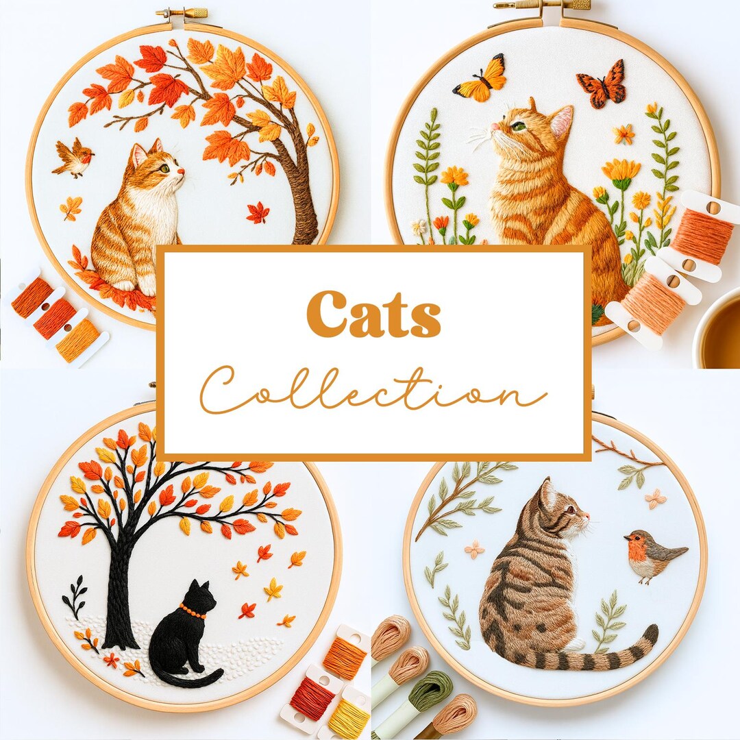 MINI BUNDLE PACK! Cute Cats Embroidery Patterns, All Current and Future ...
