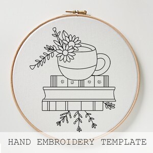 Books and Flowers Embroidery Template, Book Lover Gift, Books With ...