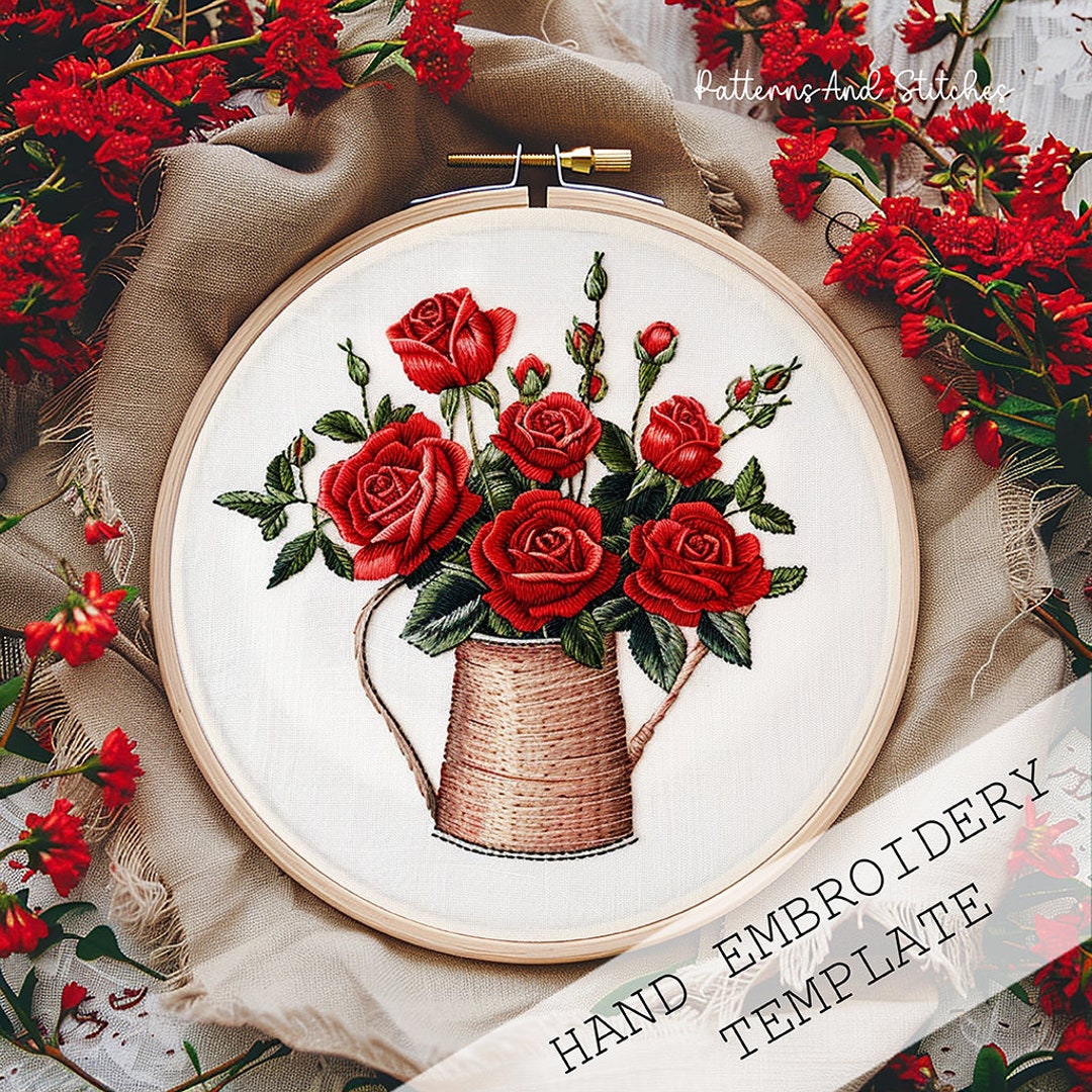 Red Roses Embroidery Pattern, Embroidery Pattern, Floral Embroidery ...