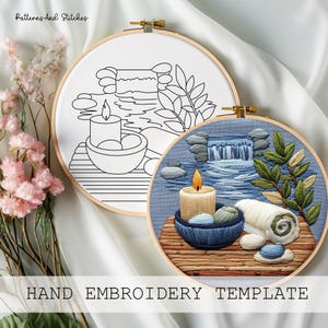Mini Spa Embroidery Design, Tiny Relaxation Hoop Art Candle and Flowers ...