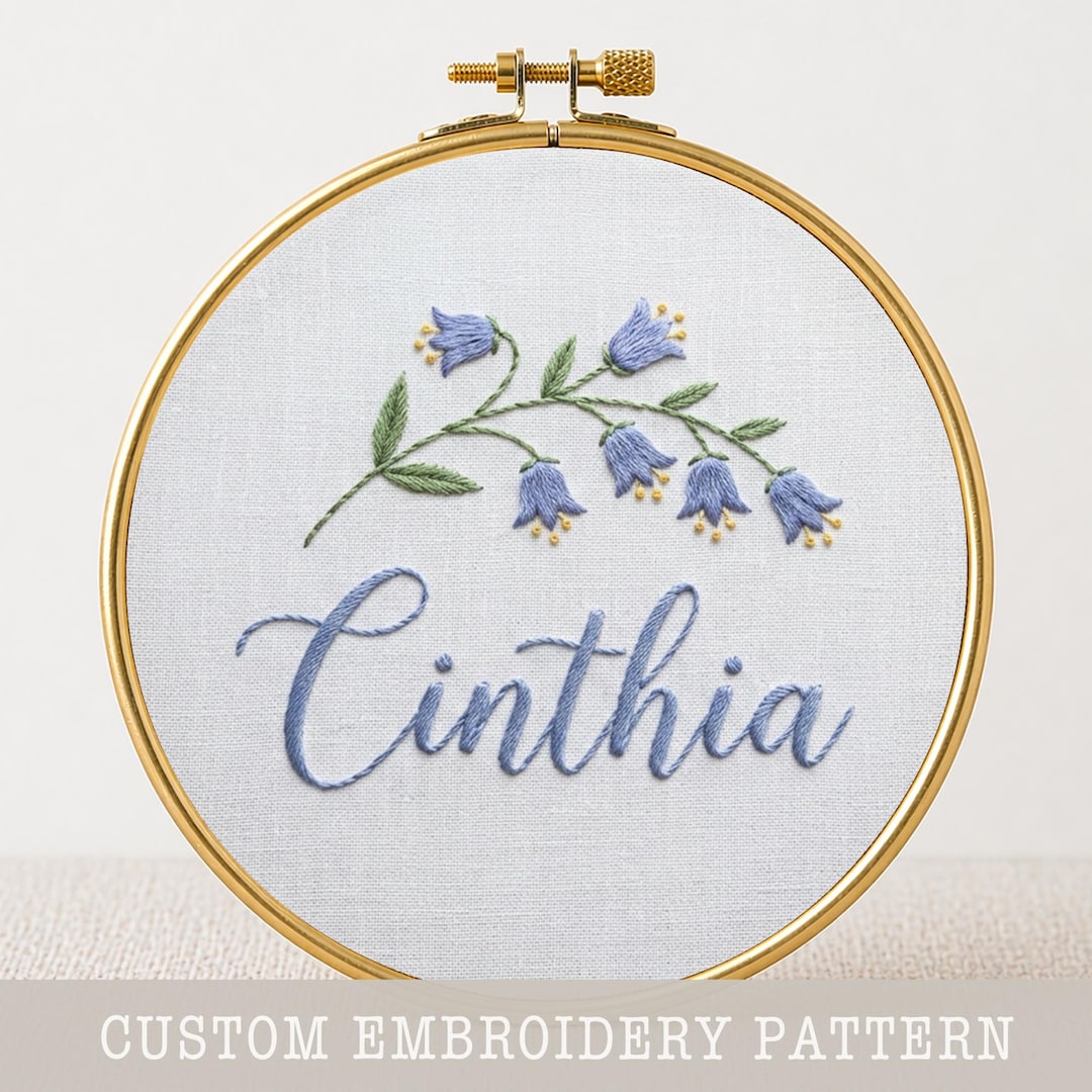 Name Hand Embroidery Pattern PDF Bluebell Branch Calligraphy Hoop Art ...