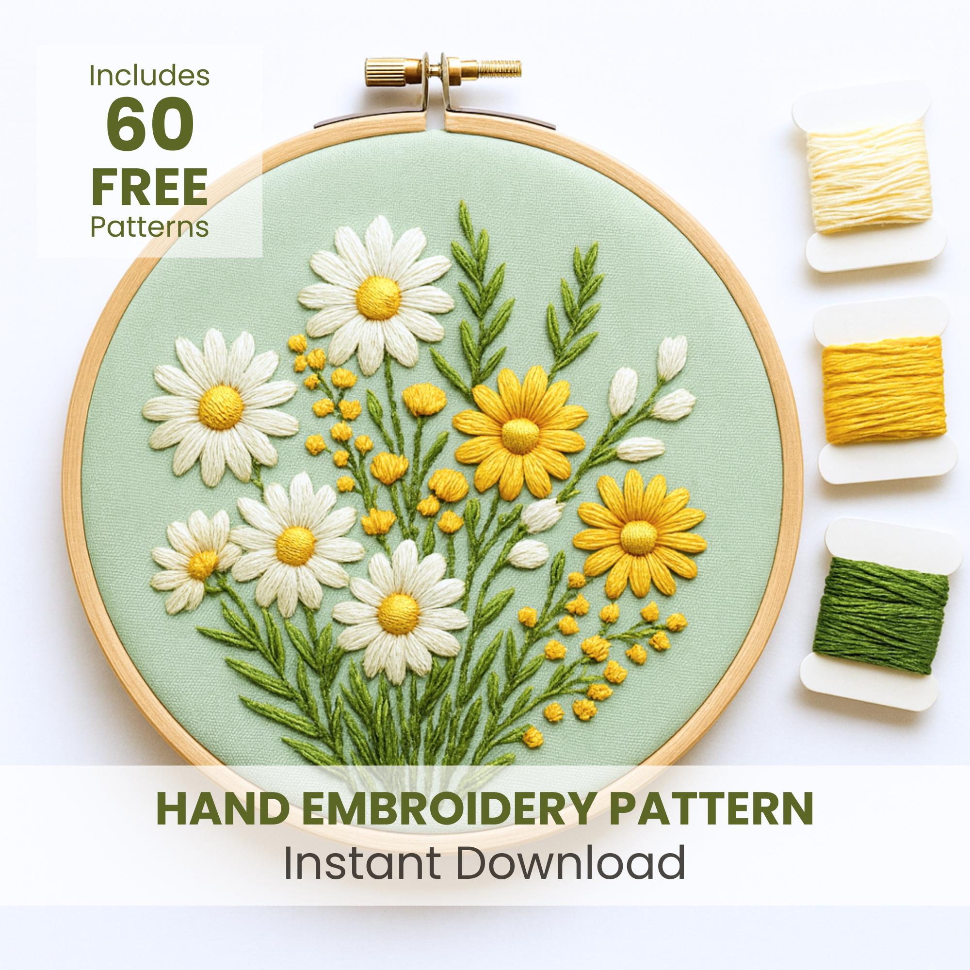 Daisy Hand Embroidery Pattern: Floral Design, Spring Crafts (PDF ...