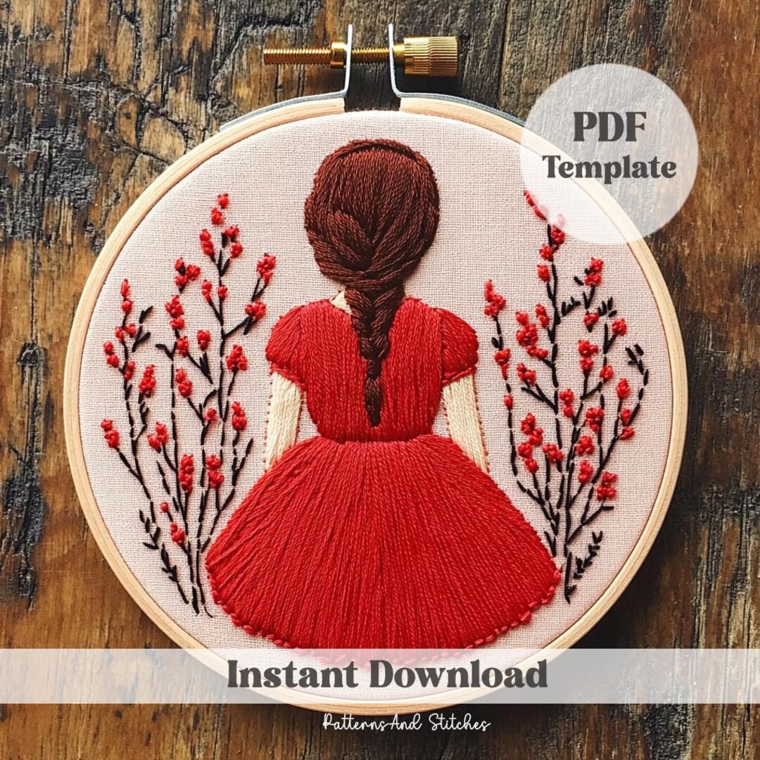Blossom Girl Hand Embroidery, Modern Craft Pattern, Spring Summer ...