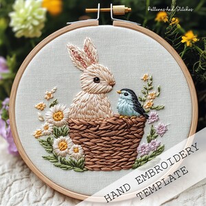 PDF Pattern, Hoppy Easter Bunny, Beginner Embroidery, Embroidery Art ...